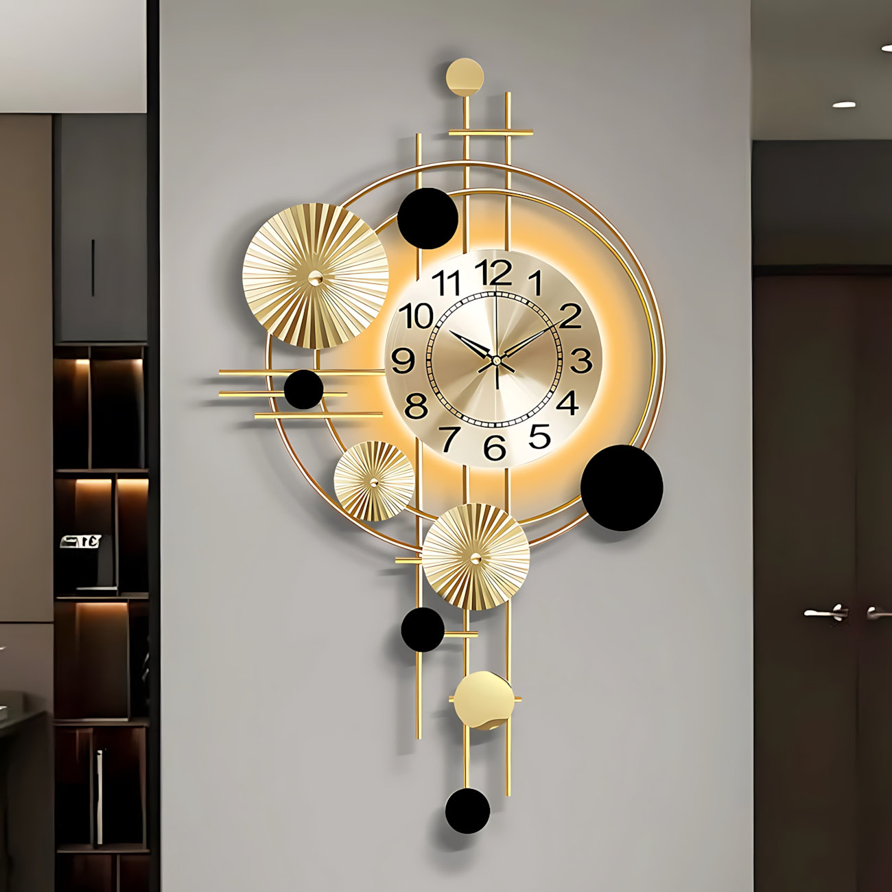 Everly Quinn Modern Metal Golden Wall Art Clock, 31 * 18 Inch Led ...