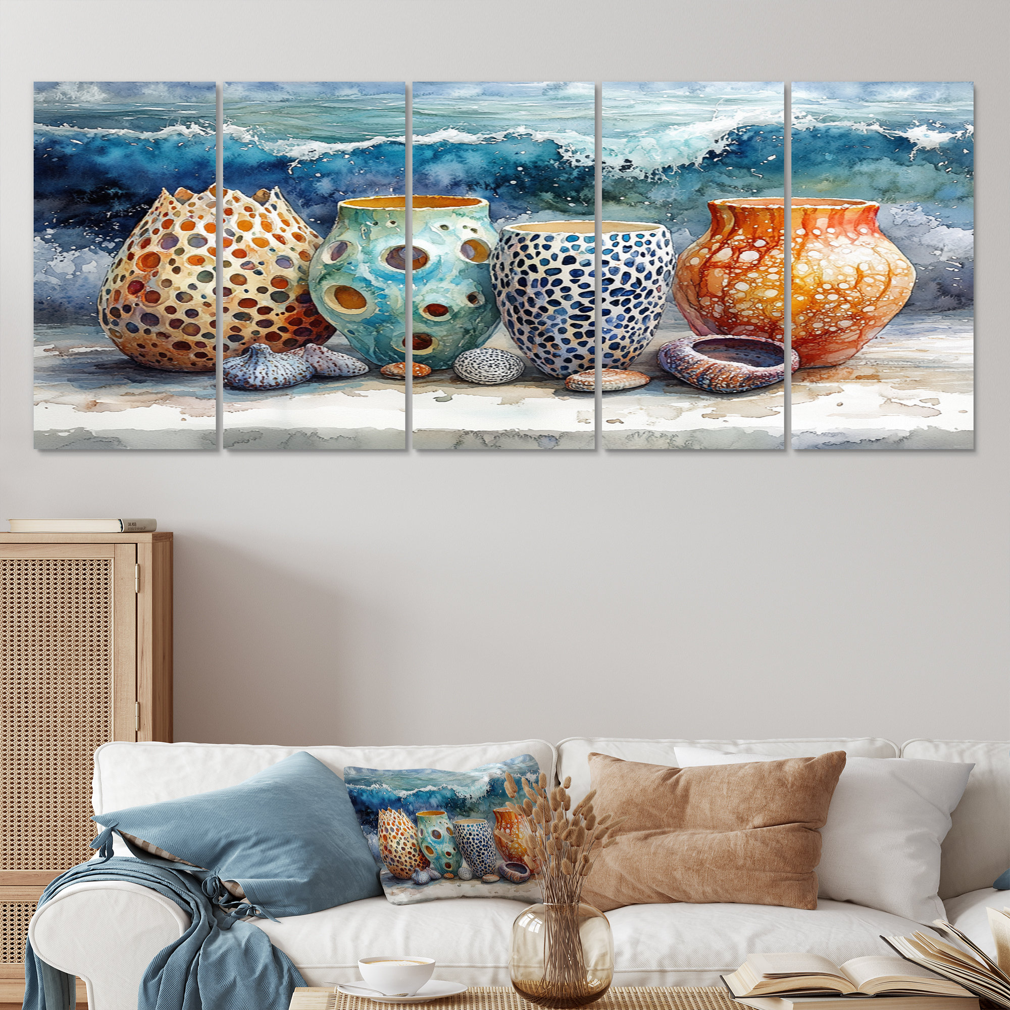 Beachcrest Home Blue And Orange Beach Pottery - Beach Pottery Wall Art ...