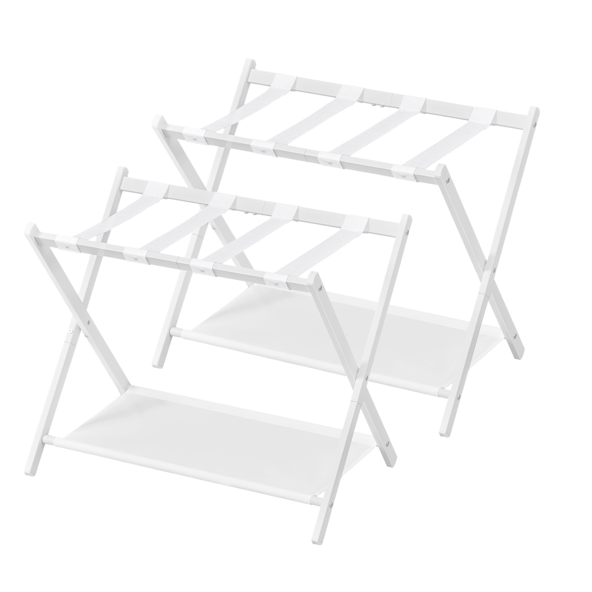 ONILEM Set of 2 Foldable Luggage Racks with Storage Shelf for Guest ...