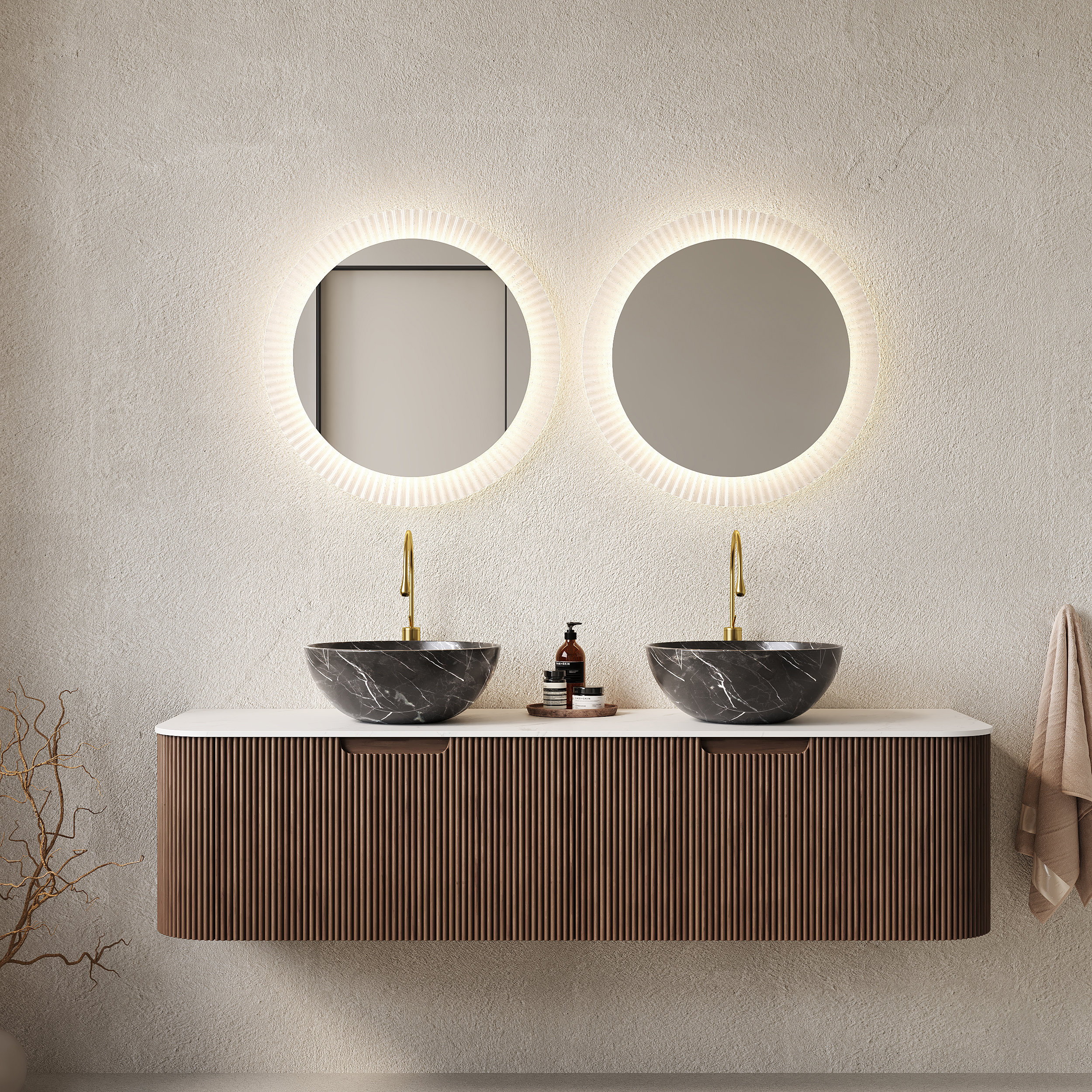 Hokku Designs 60" Wall-Mounted Double Sink Bathroom Vanity With Black ...