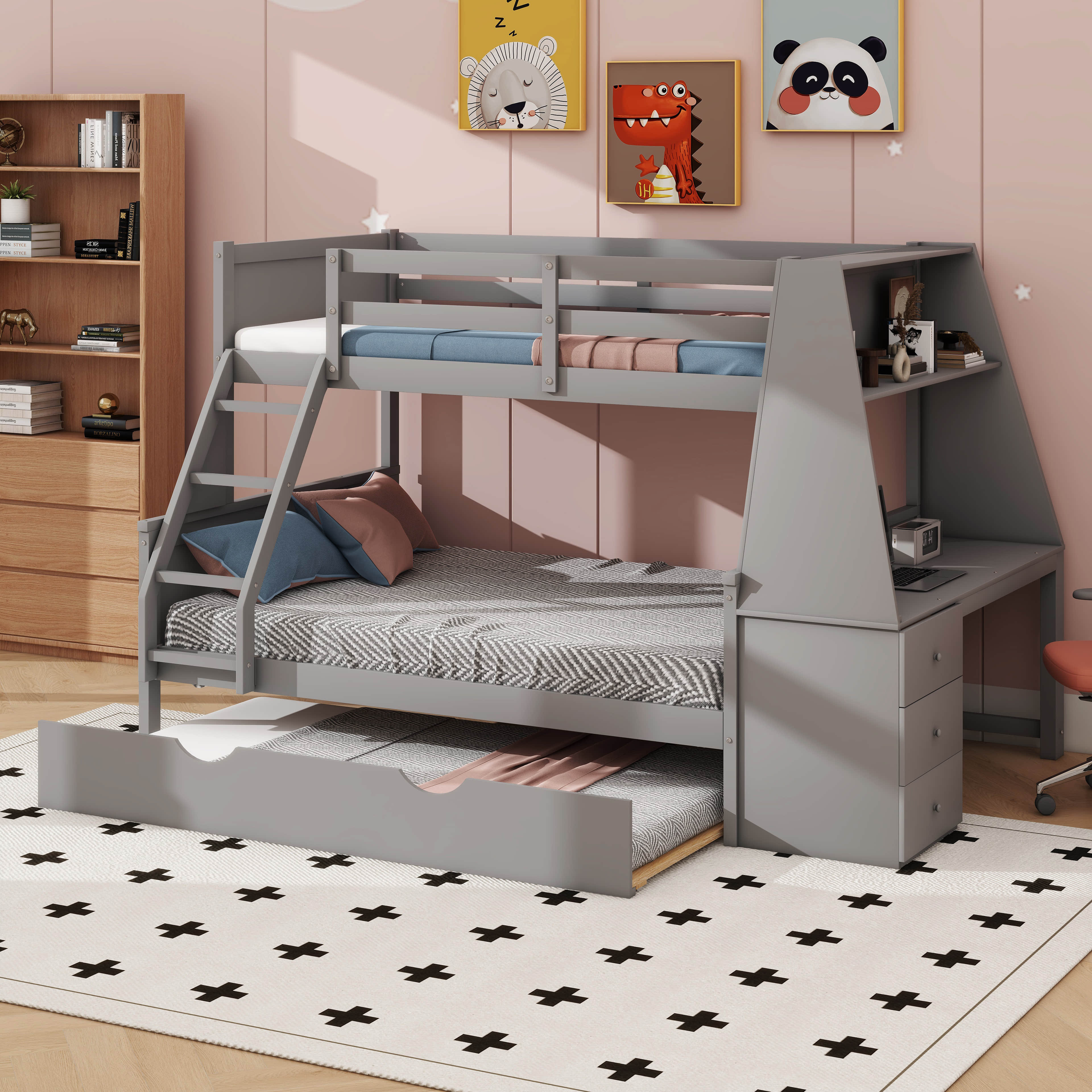 Harriet Bee Practical Twin Over Full Bunk Bed With Integrated Desk ...