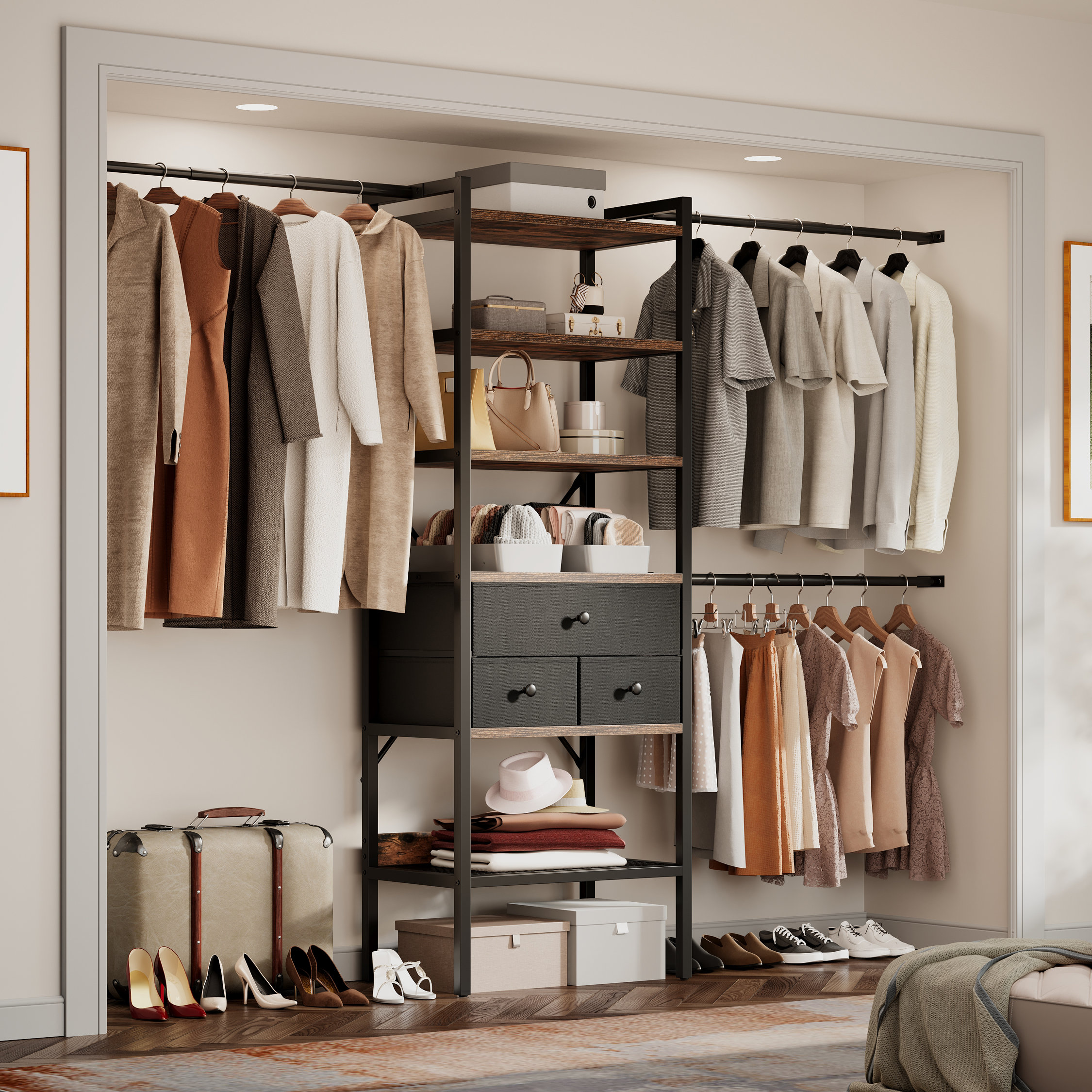 17 Stories 70.8'' Walk In Closet System With 3 Drawers & 3 Expandable ...