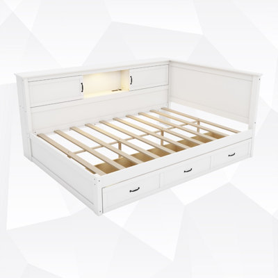 Hokku Designs Wood DayBed with Trundle, Shelves and USB Charging Ports ...