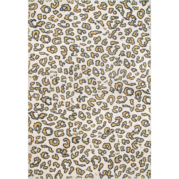World Menagerie Mariska Modern Leopard Print Performance Yellow Rug ...