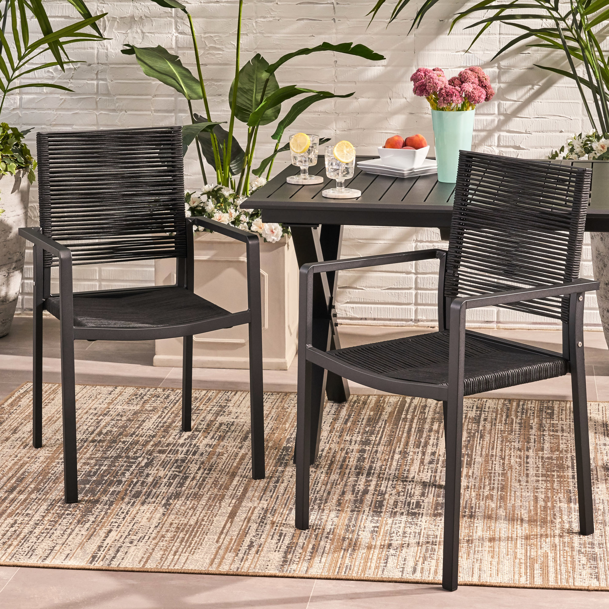 Ivy Bronx Aluminum Outdoor Dining Chair With Rope Seat, Dark Gray And ...