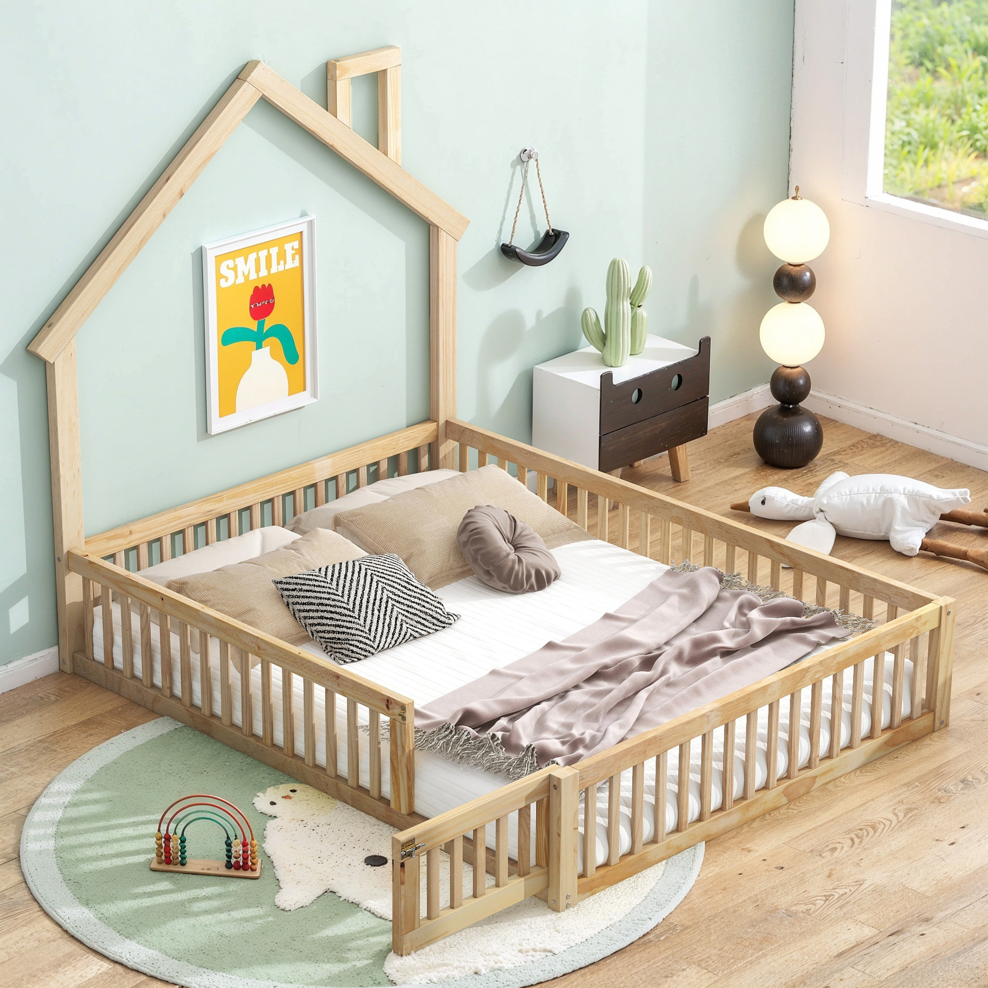 Harper Orchard Wood Full Size House Platform Bed With Guardrail ...