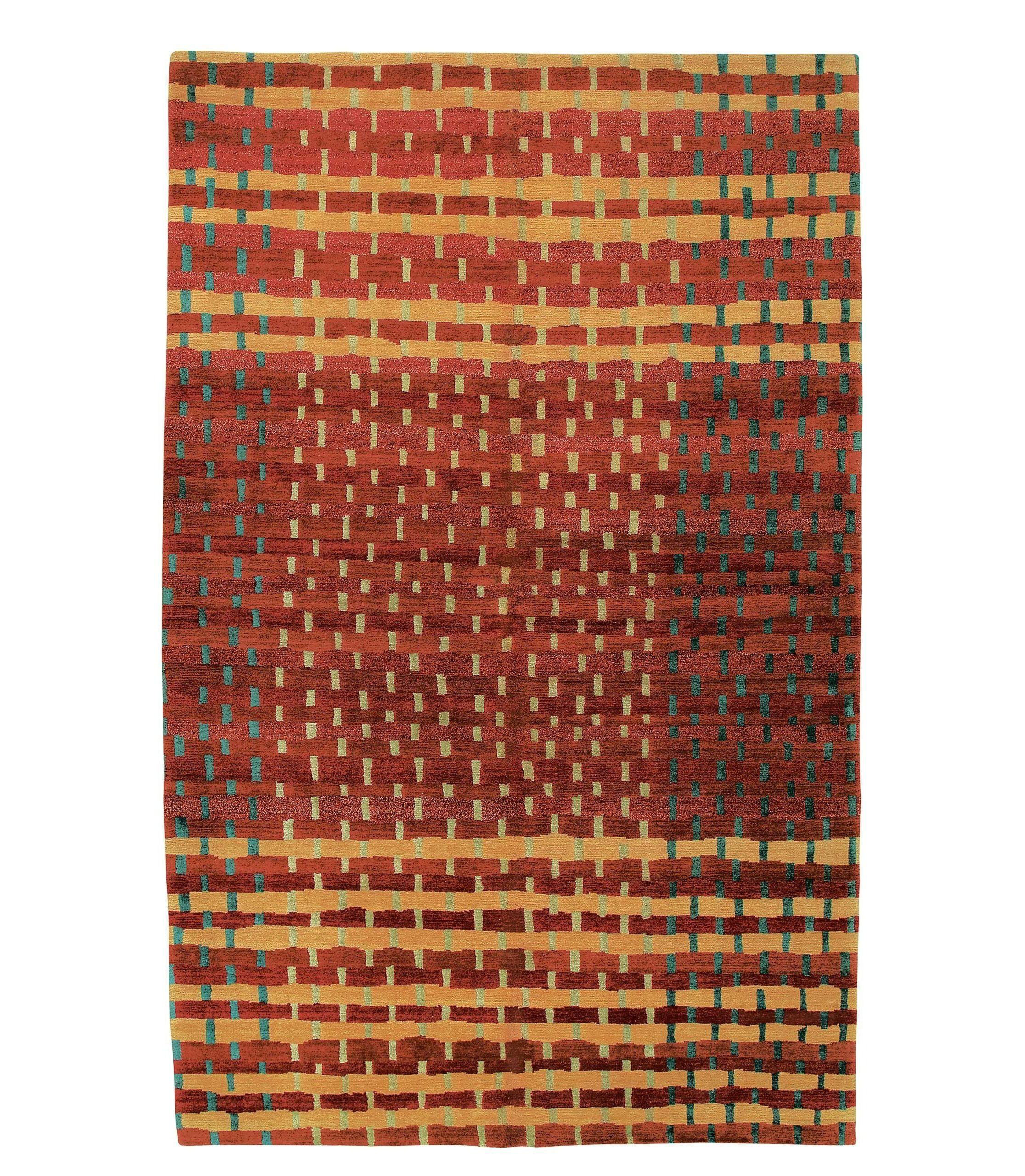 Tufenkian Rag Striped Hand-Knotted Wool/Silk Orange/Red Area Rug | Wayfair