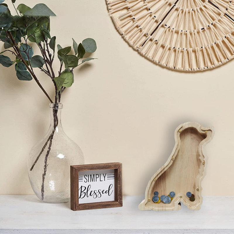 Winston Porter Wood Dog Piggy Bank, Savings Piggy Bank for Kids, Cute ...