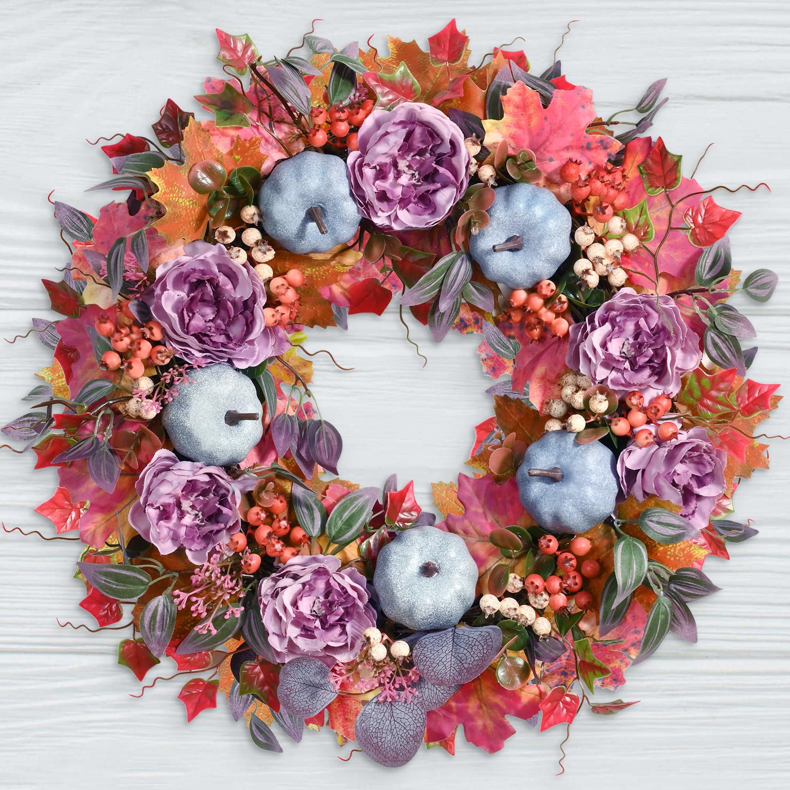 The Holiday Aisle® 1 Pack Handcrafted Fall Wreath with Lights for Front ...