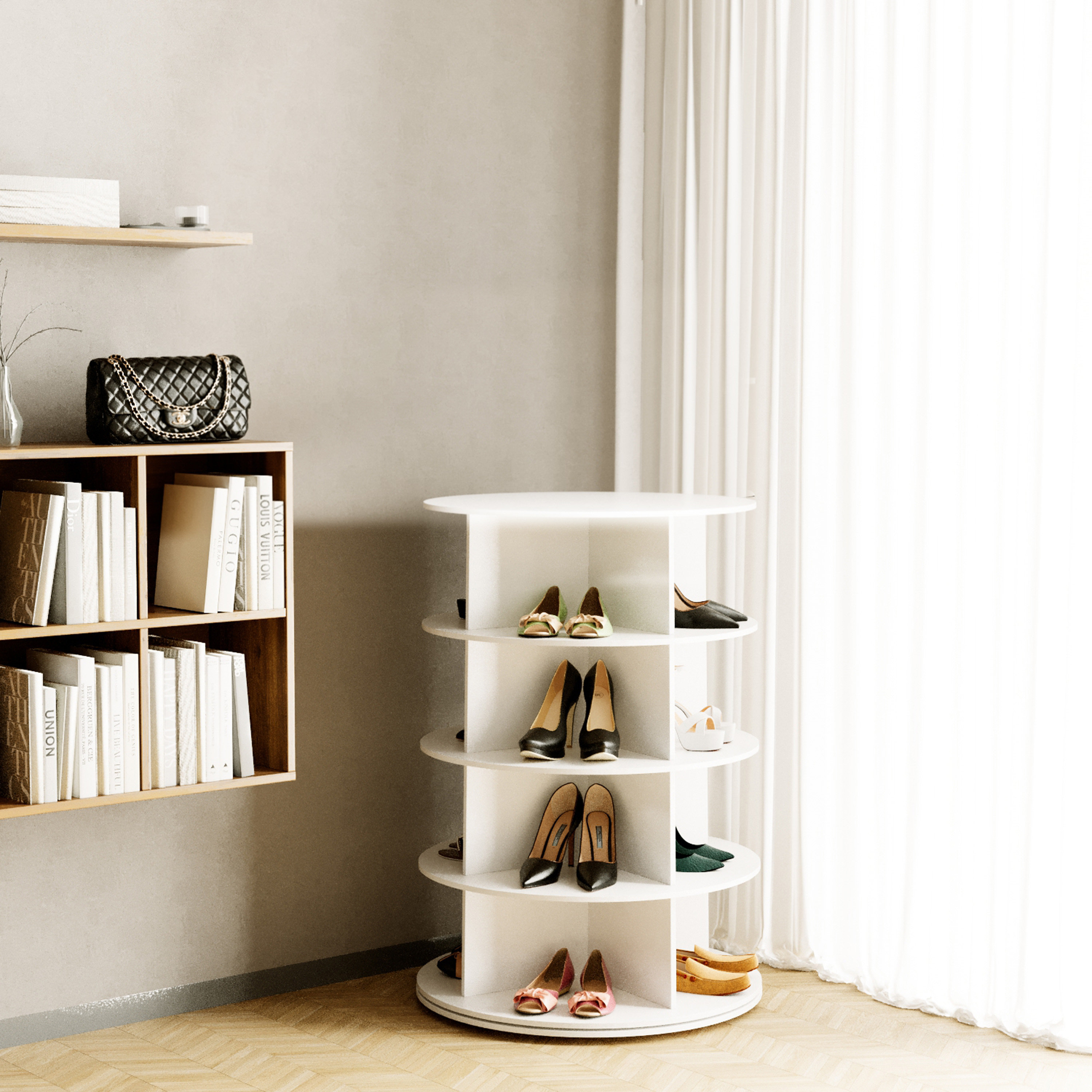 SpaceAid 4-Tier Rotating Shoe Rack Tower, 360° Spinning Shoe Display ...