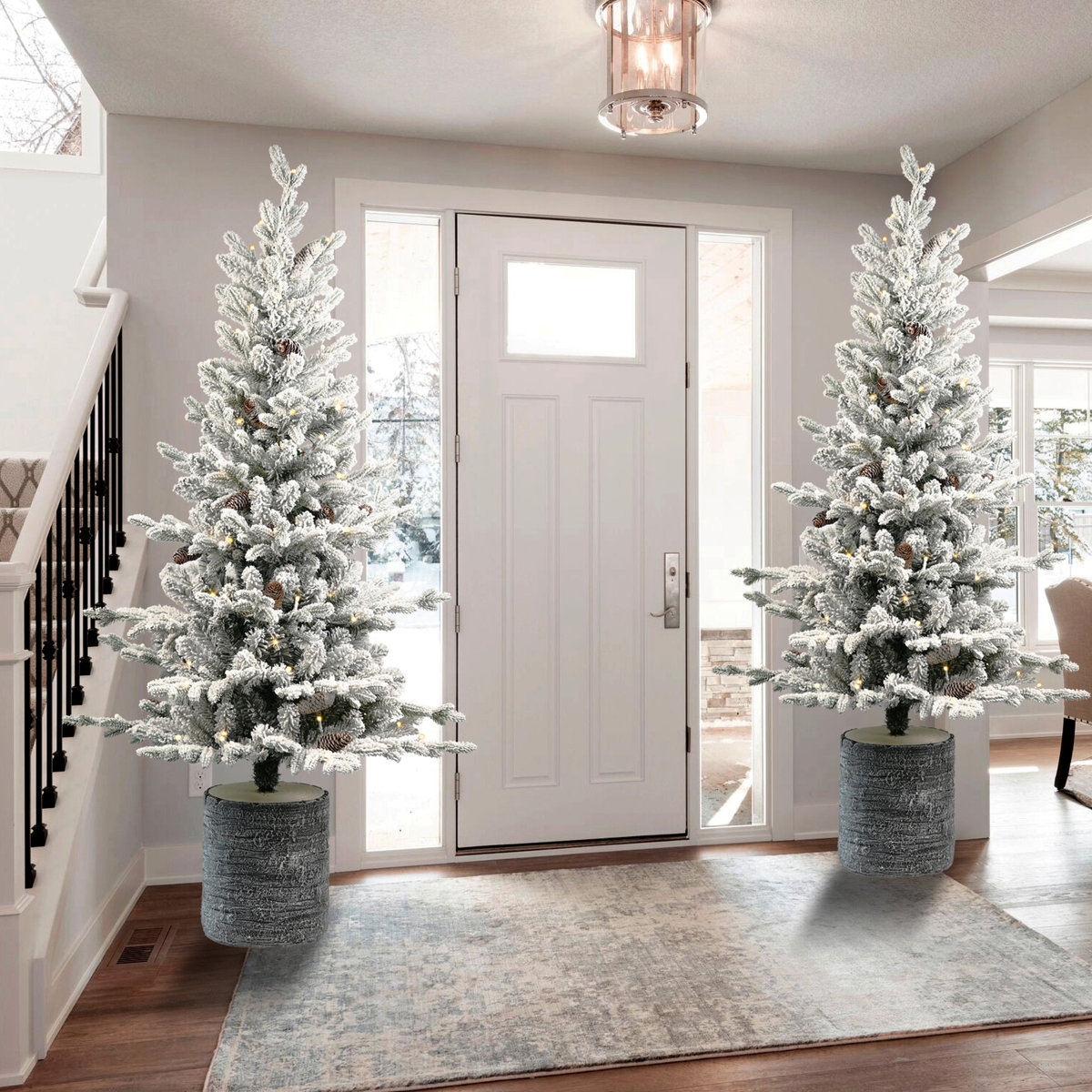 Winston Porter 365 Flocked Christmas Tree With 70 Warm White , Pot Base ...
