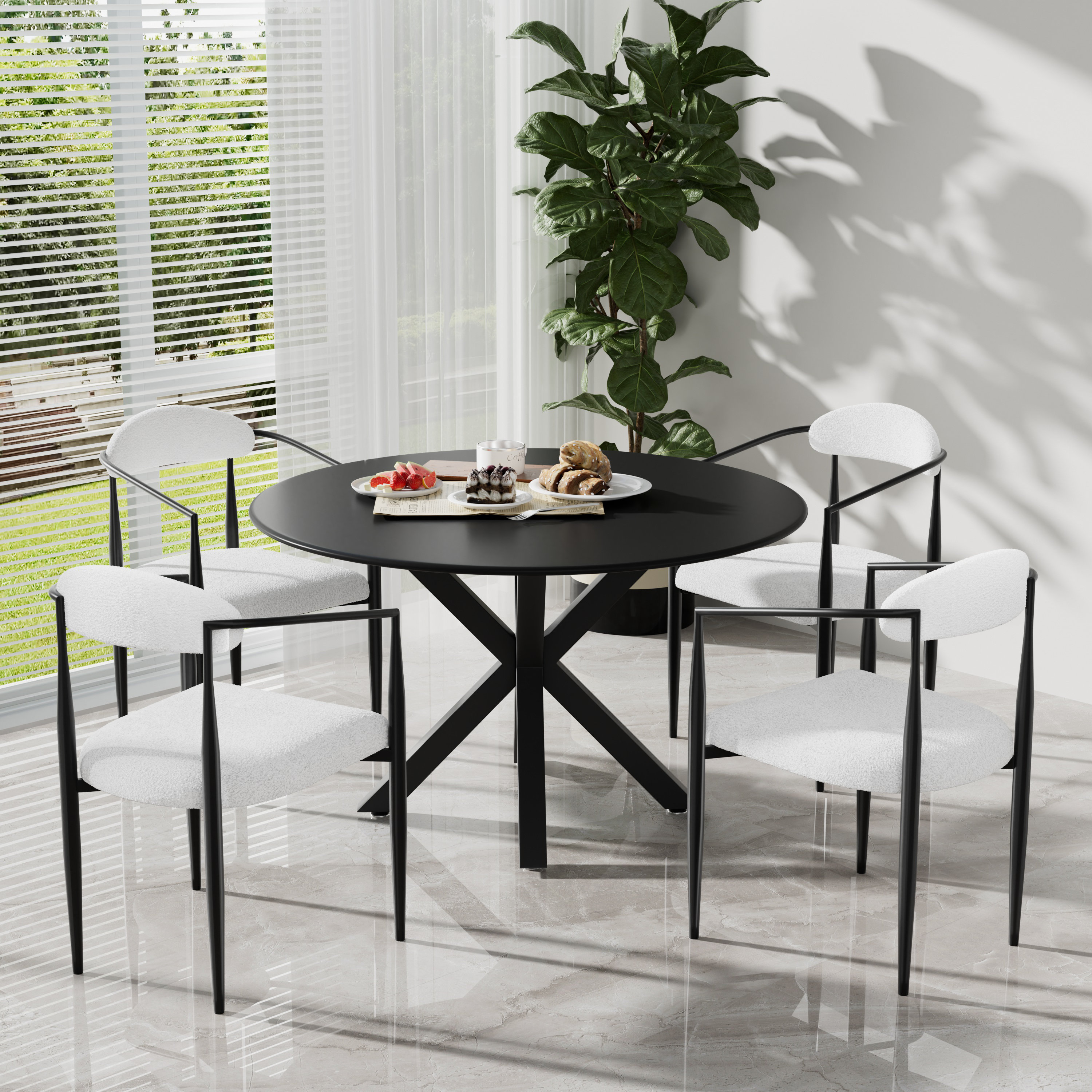 Latitude Run® 5 Piece Dining Set,42 Inch Round Dining Table and 4 ...