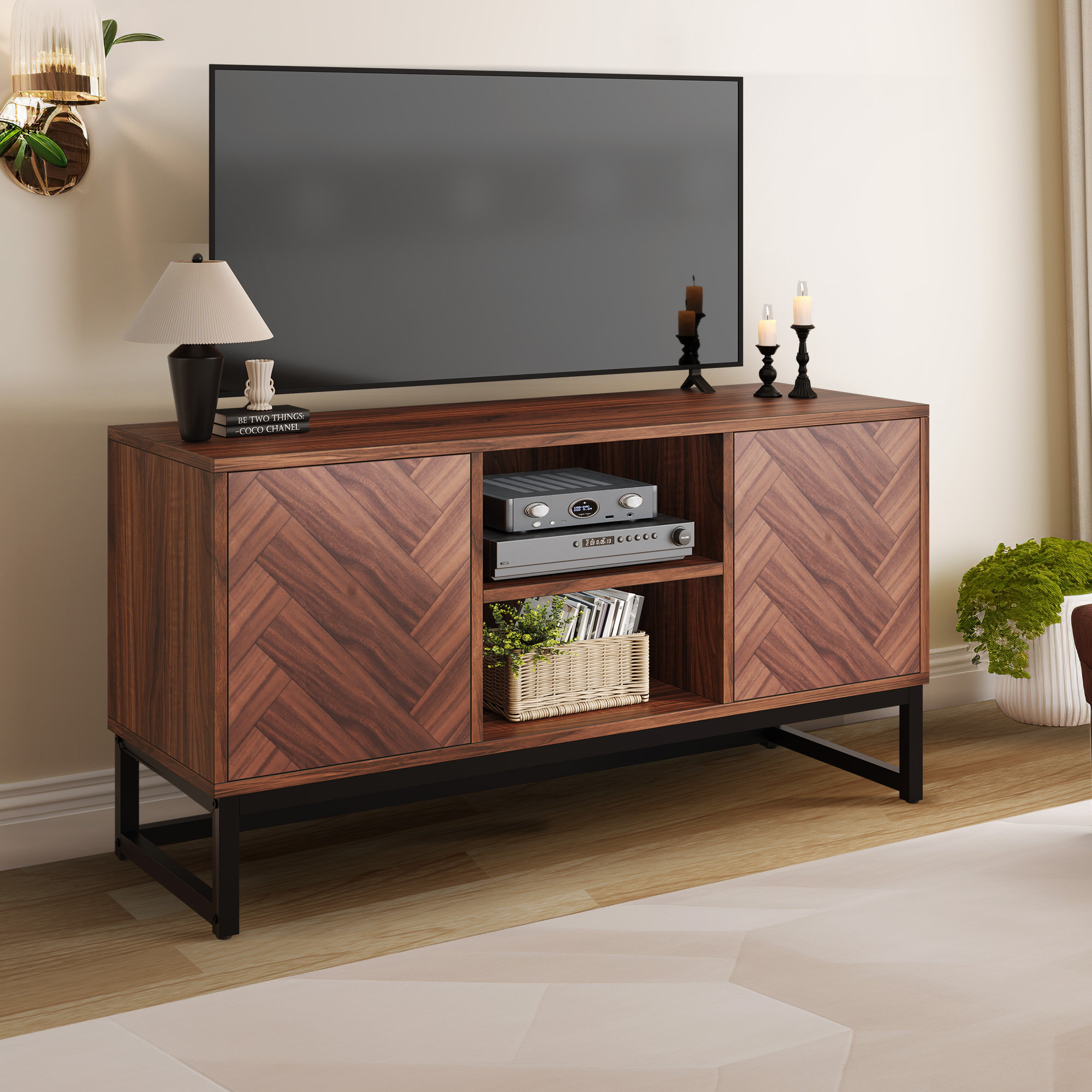 17 Stories Racklin Rectangular TV Stand with 2 Cabinets and Media ...