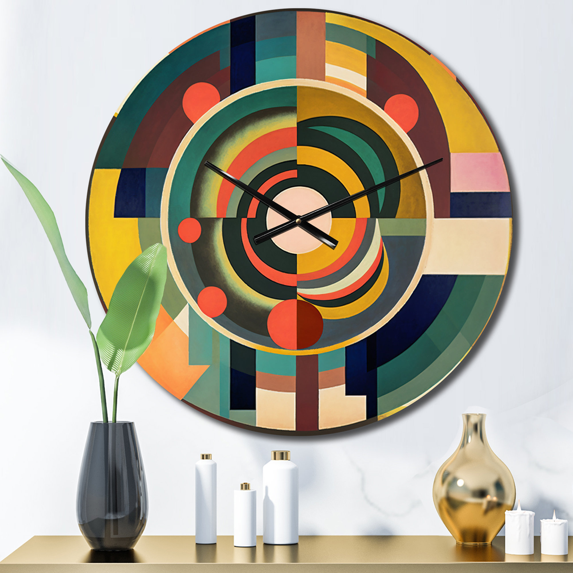 Design Art Midcentury Vintage Circular Visions I Metal Wall Clock | Wayfair