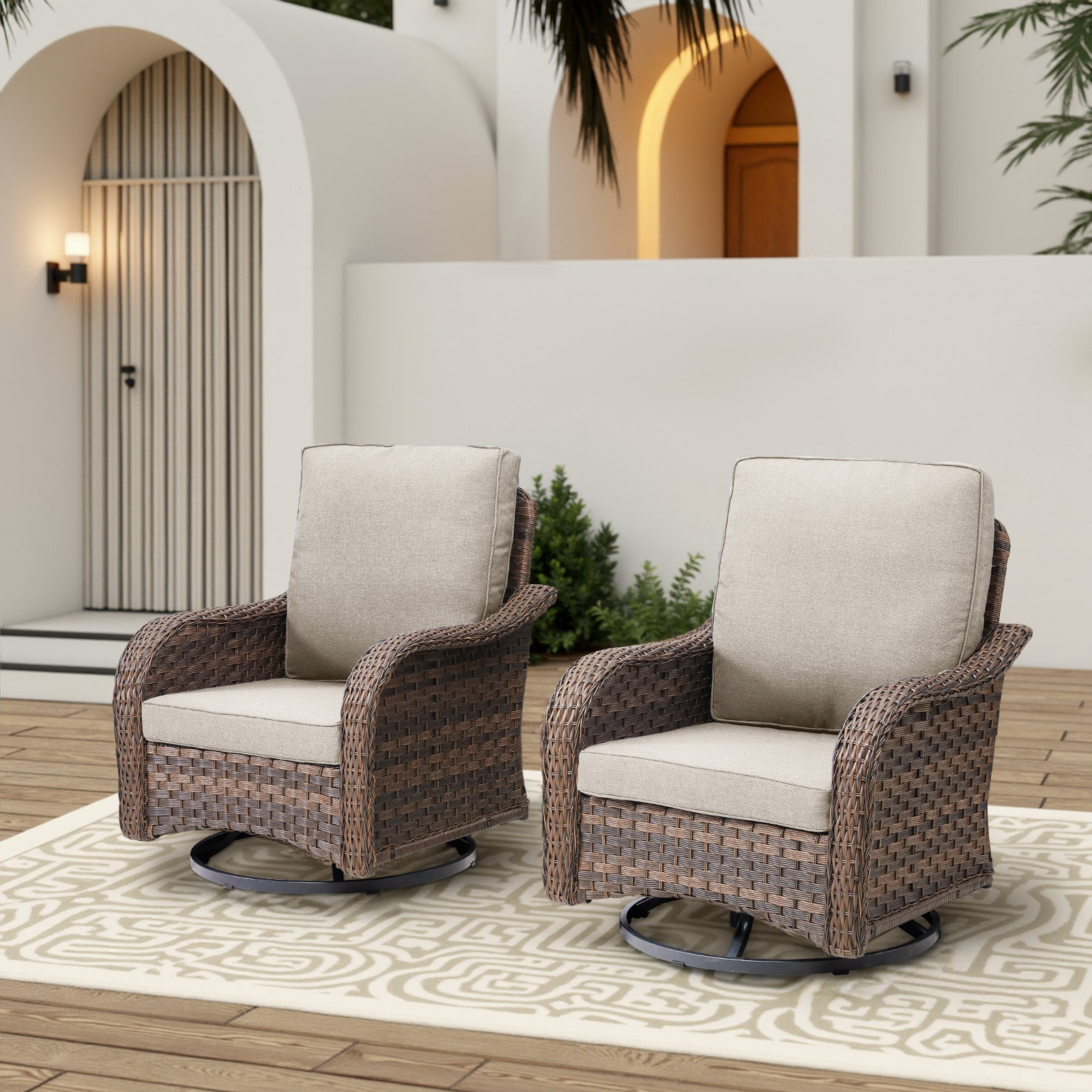 Red Barrel Studio® Outdoor Wicker Swivel Rocking Chair With Cushions ...