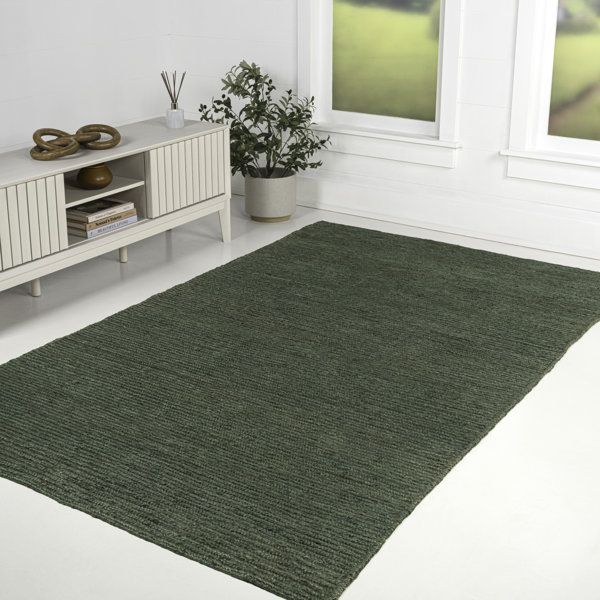 Latitude Run® Griffin Rustic Farmhouse Woven Jute Solid Green Rug | Wayfair