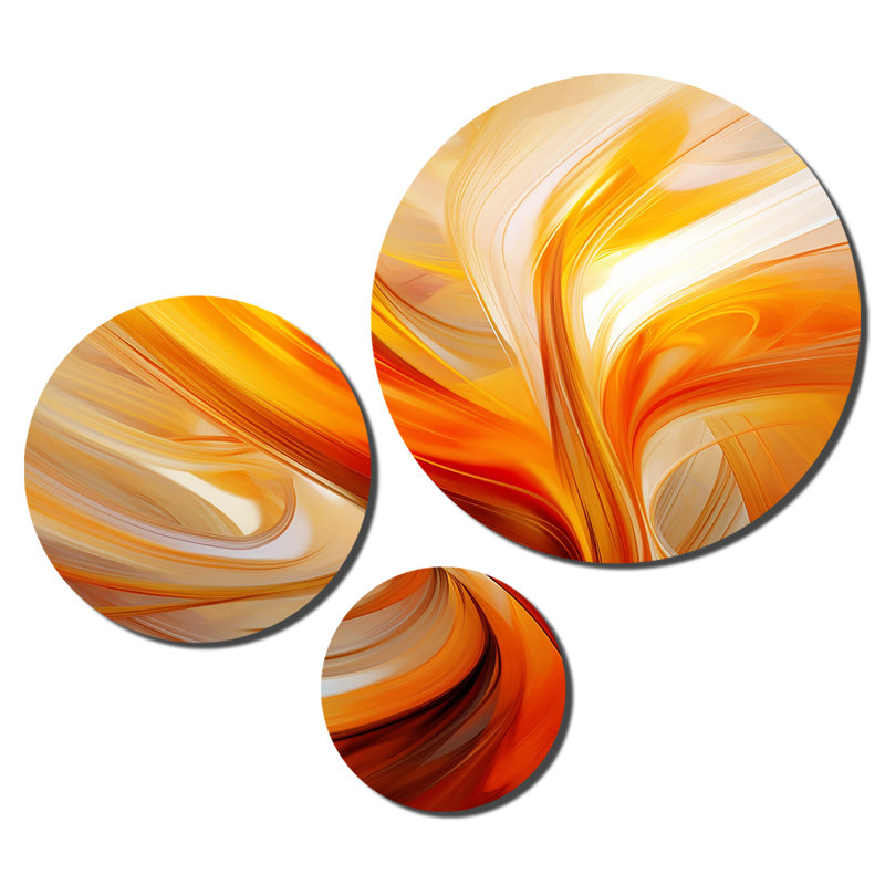 Design Art 3 Orange Abstract Warm Fractal Design VII Wall Decor Set ...