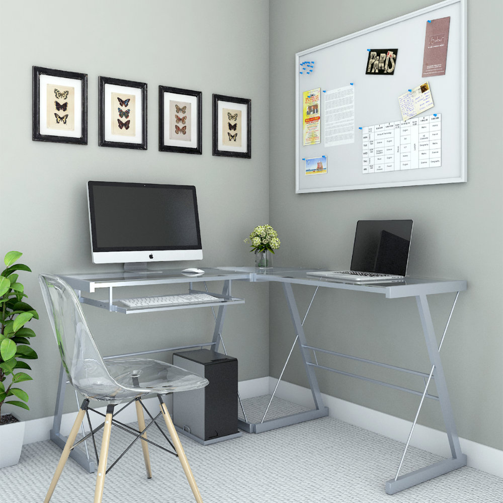 Ebern Designs Lygia L-Shaped Glass Computer Desk & Reviews | Wayfair
