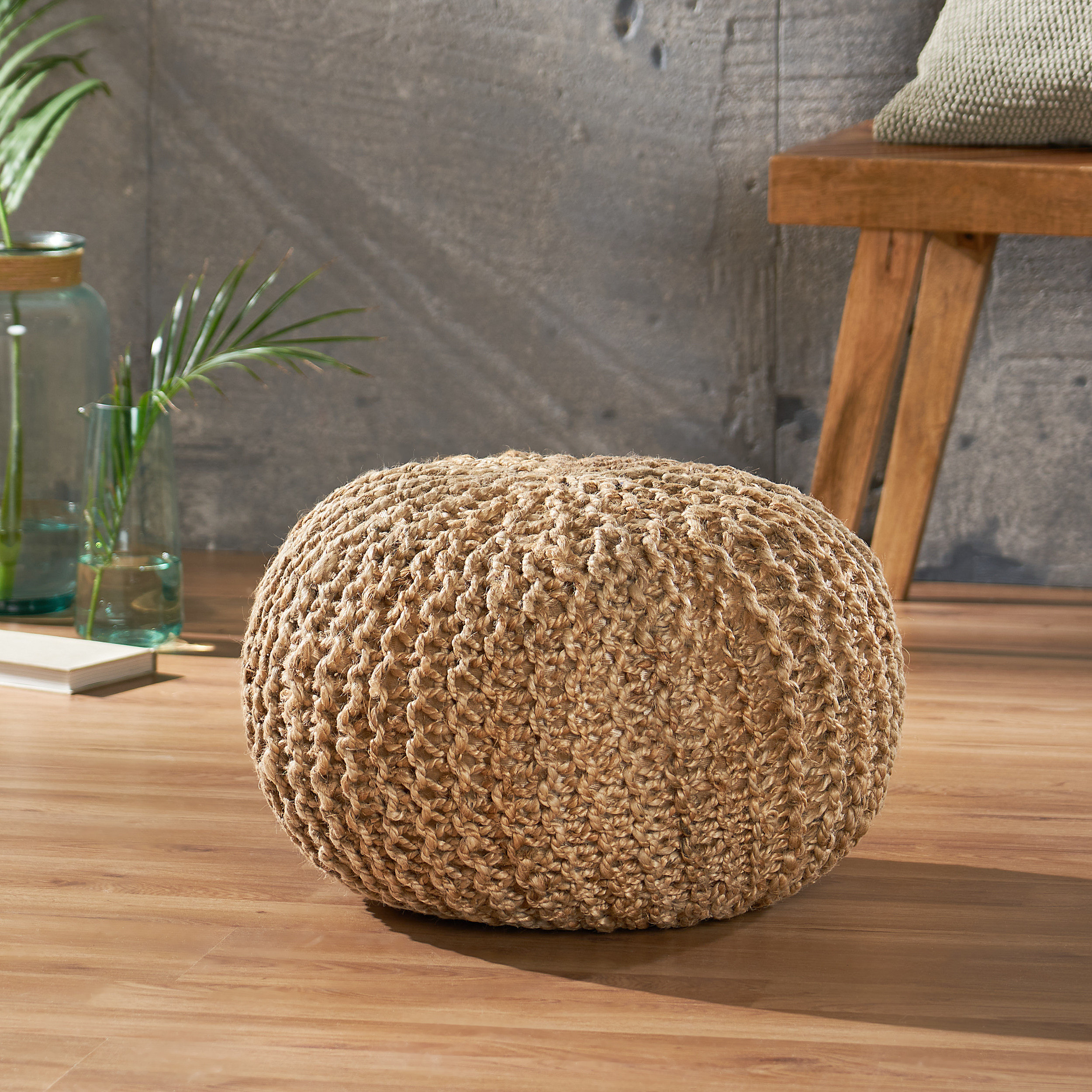 Dakota Fields Brookview 20" Wide Round Pouf Ottoman | Wayfair