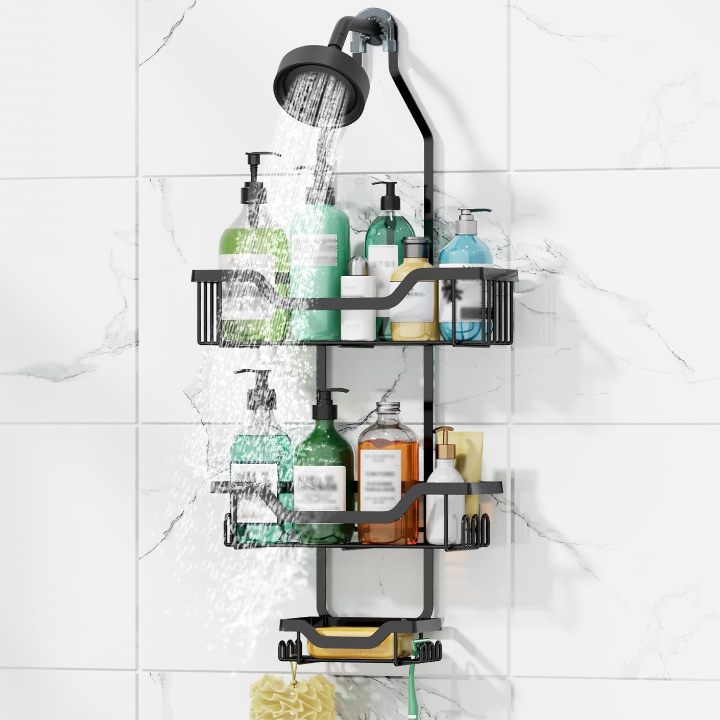 Rebrilliant Rust-Resistant Over-The-Shower Head Organizer - 3-Tier ...