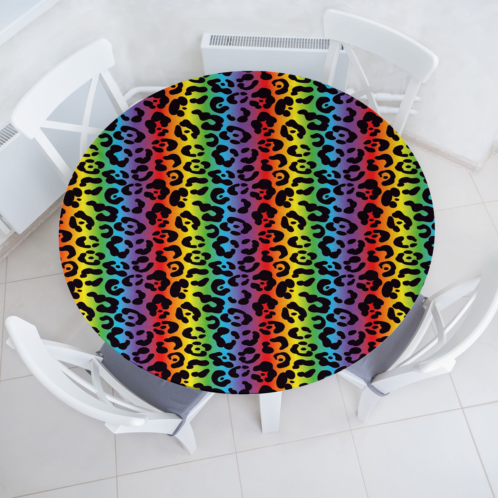 Bungalow Rose Leopard Print Fitted Round Tablecloth Multicolor | Wayfair