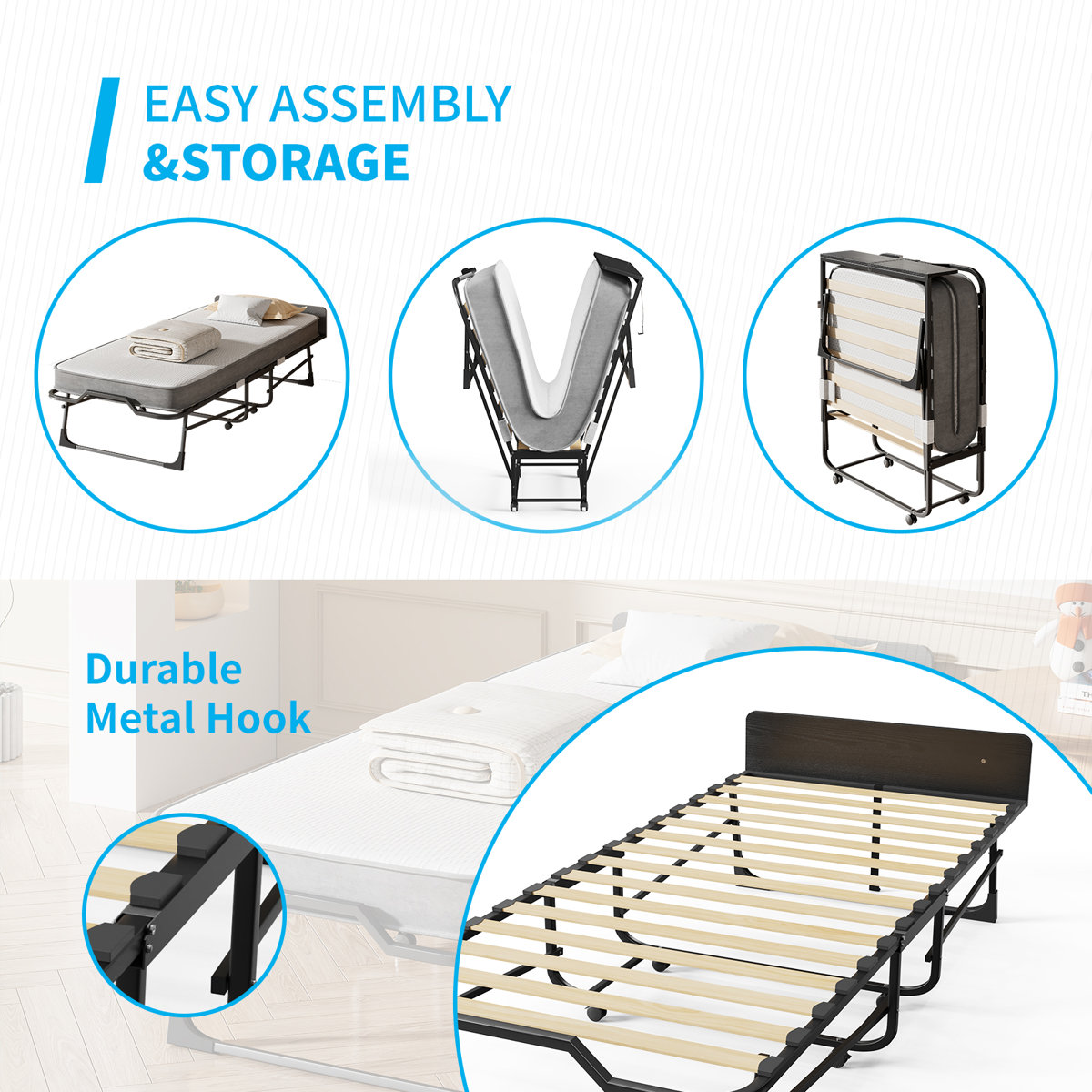 Alwyn Home 31''w Folding Bed With Mattress And Dustproof Bag & Baffle ...