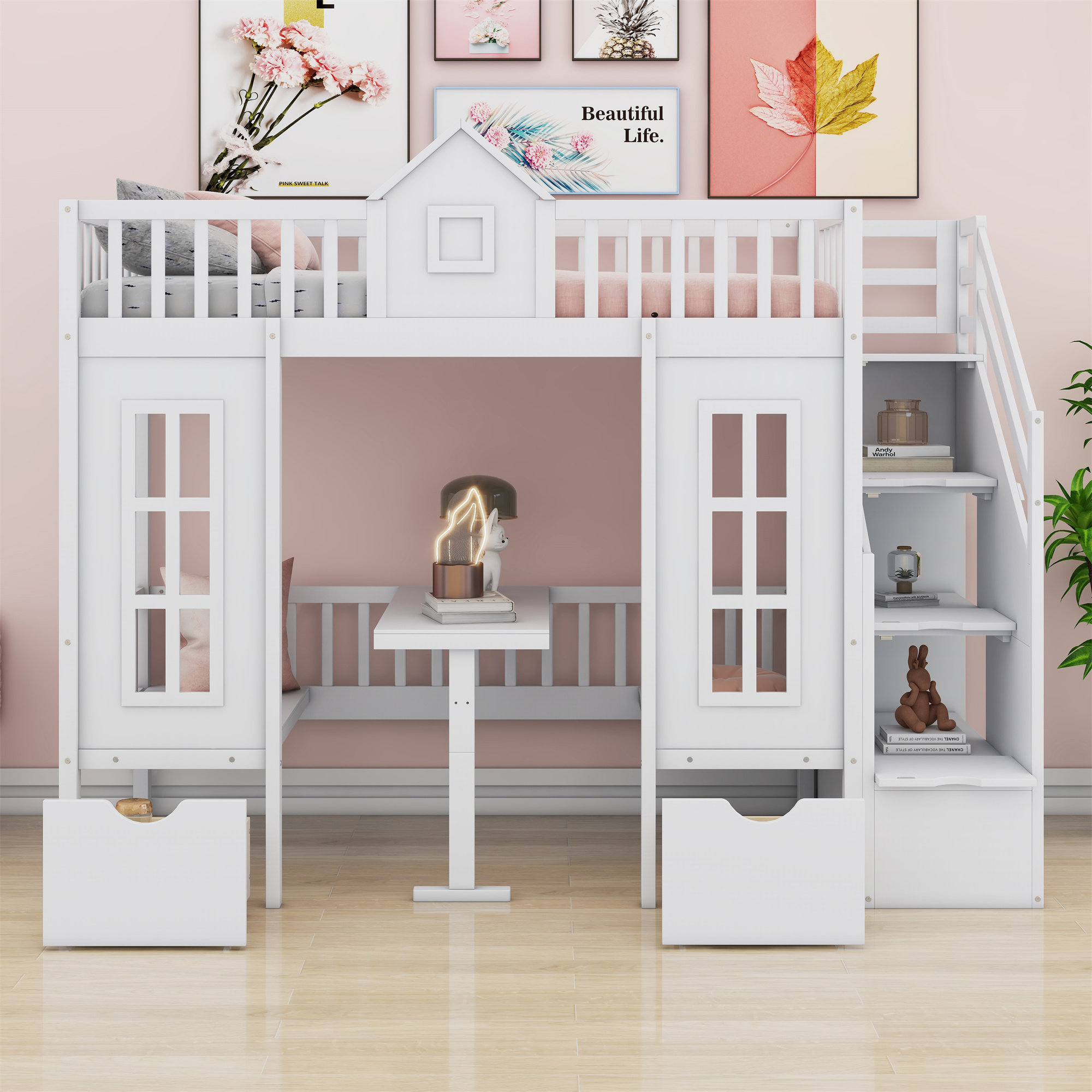 Harriet Bee Bunk Bed With Changeable Table, Bunk Bed Turn Into Upper ...