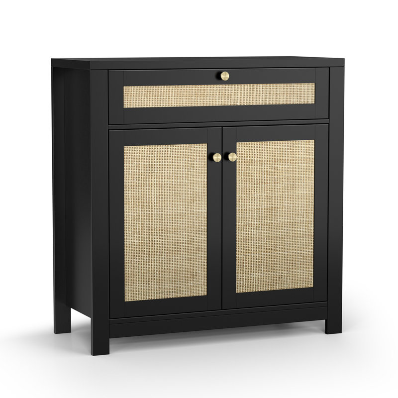 Red Barrel Studio® Bonetta Black Rattan Cabinet with Drawer and 2 Doors ...