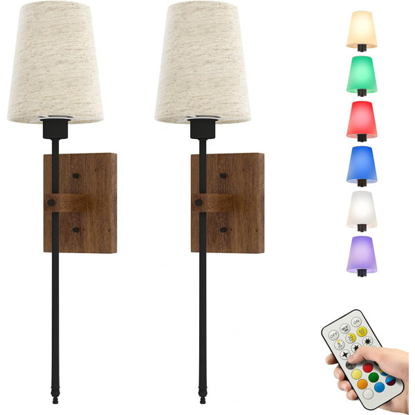 17 Stories Battery Wall Sconce Set of 2 with Remote Wireless ...