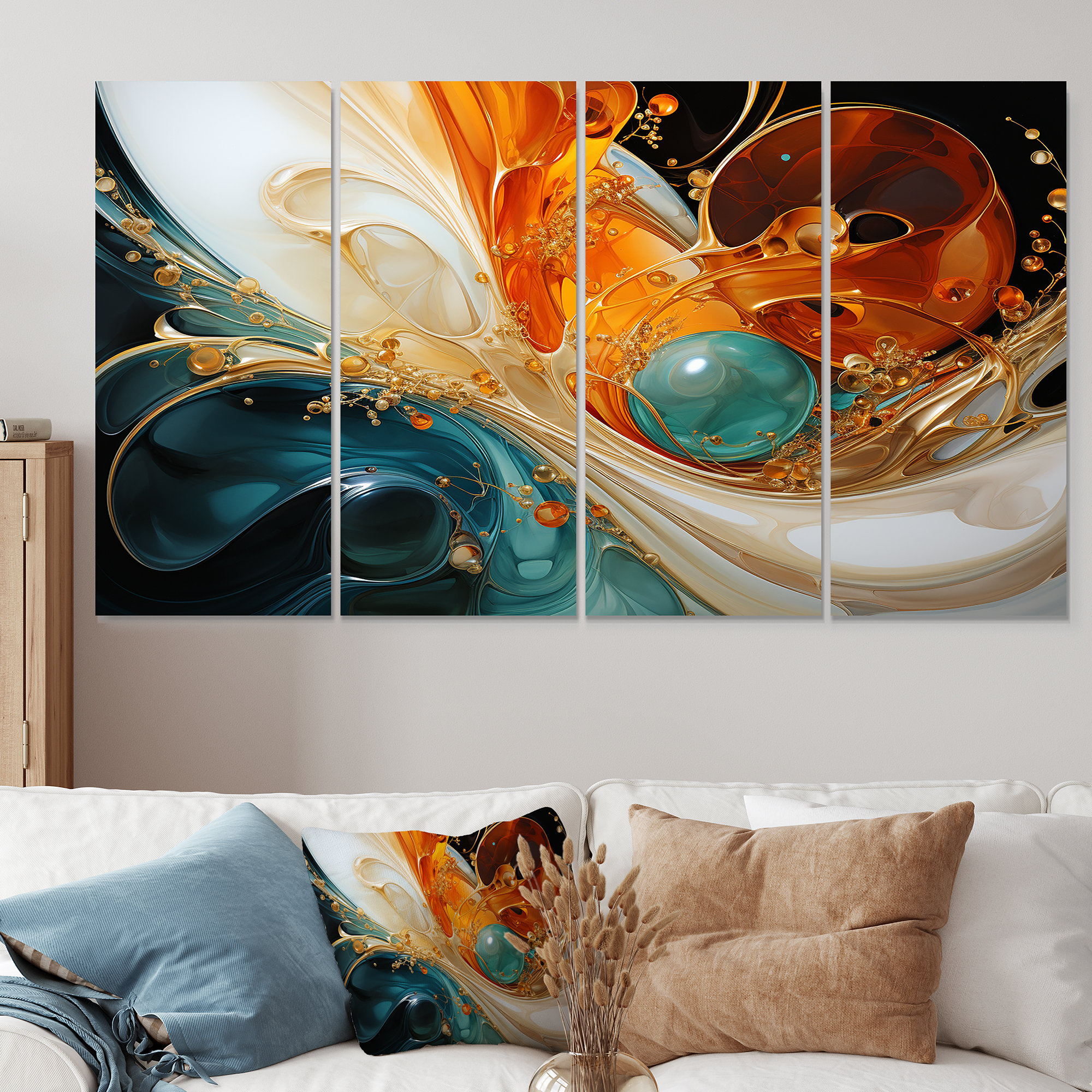 Mercer41 Orange And Emerald Marble Lava I - Abstract Painting 4 Piece ...