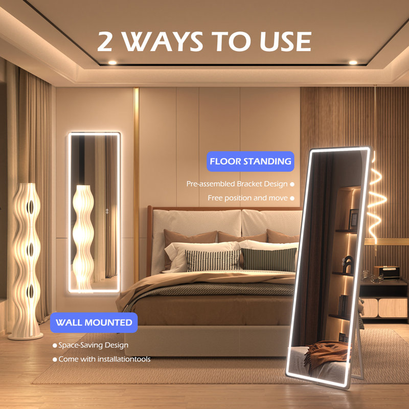 Finlonte LED Full Length Mirror Lighted Standing Mirror | Wayfair