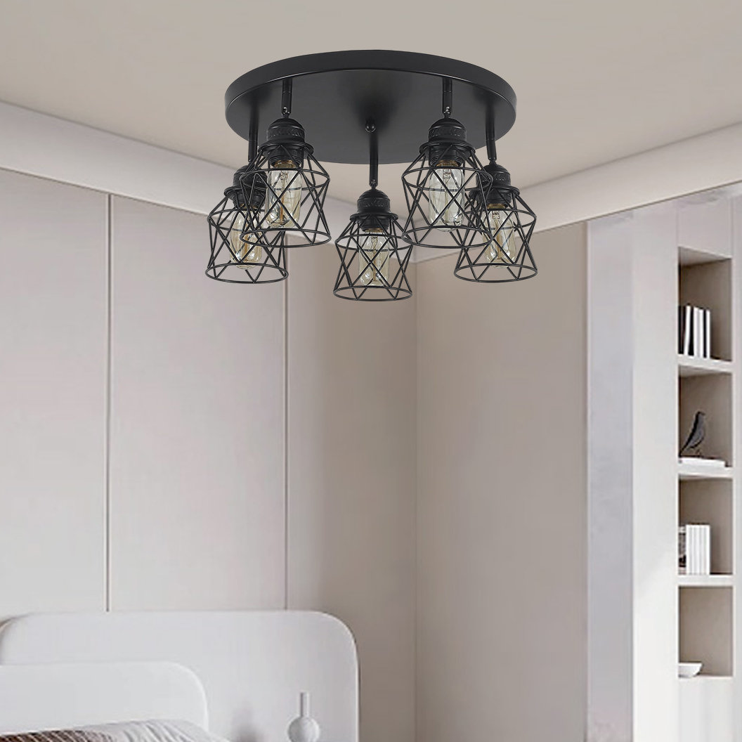 17 Stories Adjustable Semi-Recessed Ceiling Light, 5 Lights, Metal Cage ...