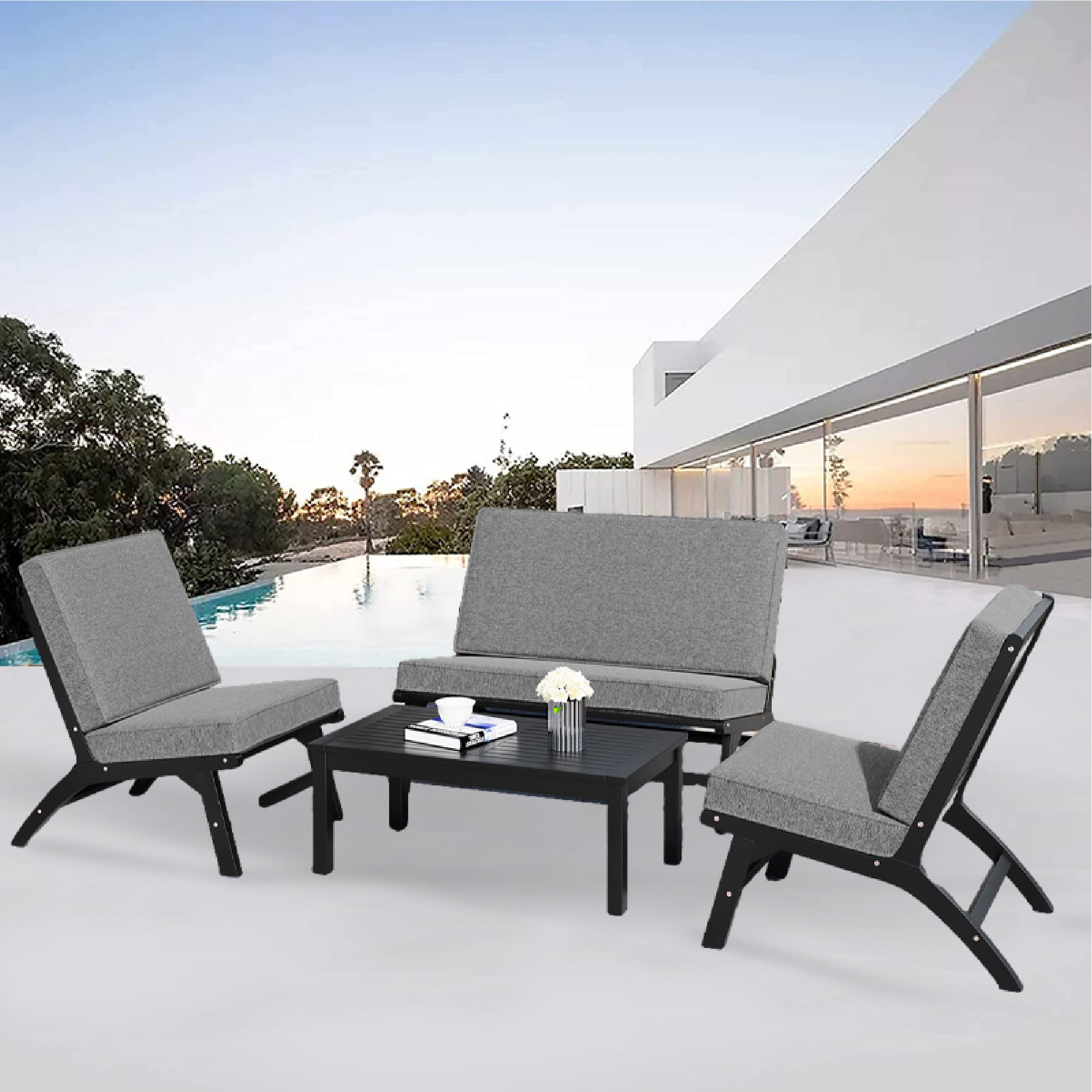 Latitude Run® Patio Conversation Set, 4-Piece V-Shaped Seats Set ...