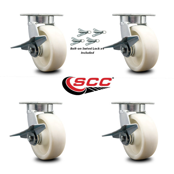Service Caster 6 Inch Kingpinless Nylon Wheel Swivel Caster Set with ...