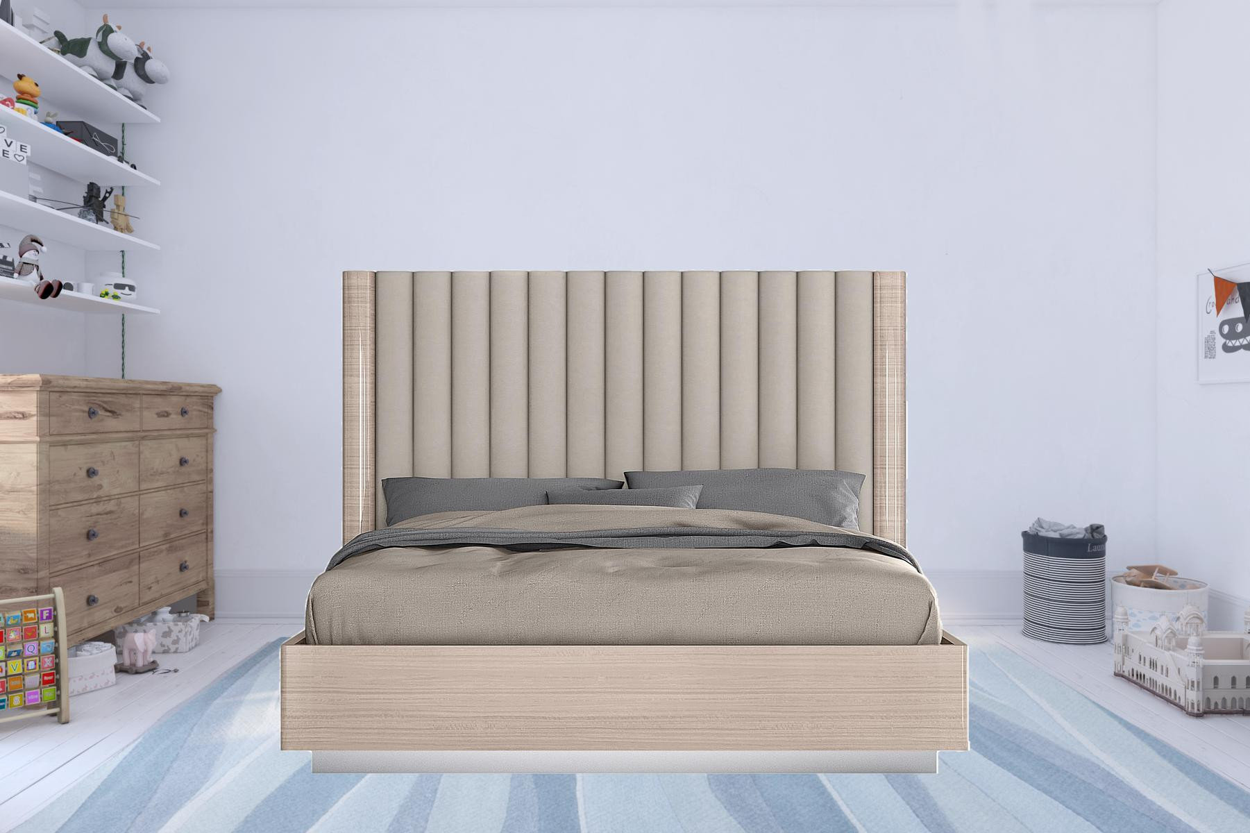 Orren Ellis Azimjon High Gloss Upholstered Channeled Headboard Bed ...