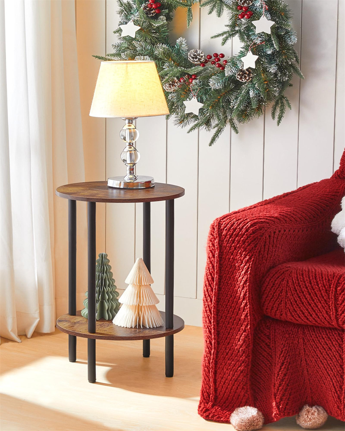 17 Stories Rustic Brown Industrial Round Table - 2-Tier Metal Frame ...
