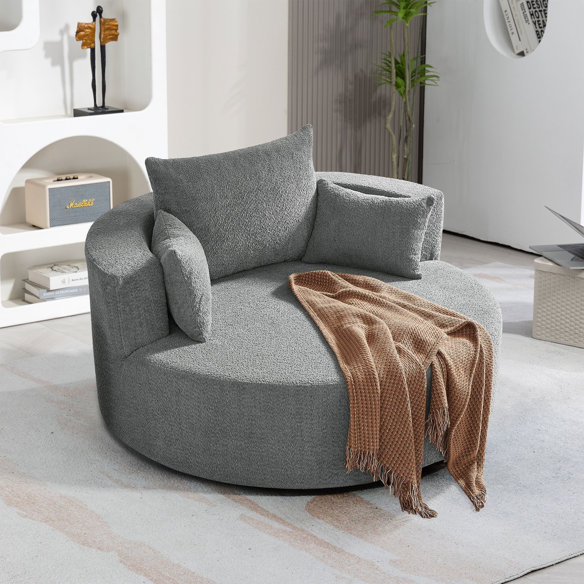 Latitude Run® 55.1" 360° Swivel Upholstered Chaise Lounge, Swivel Round ...