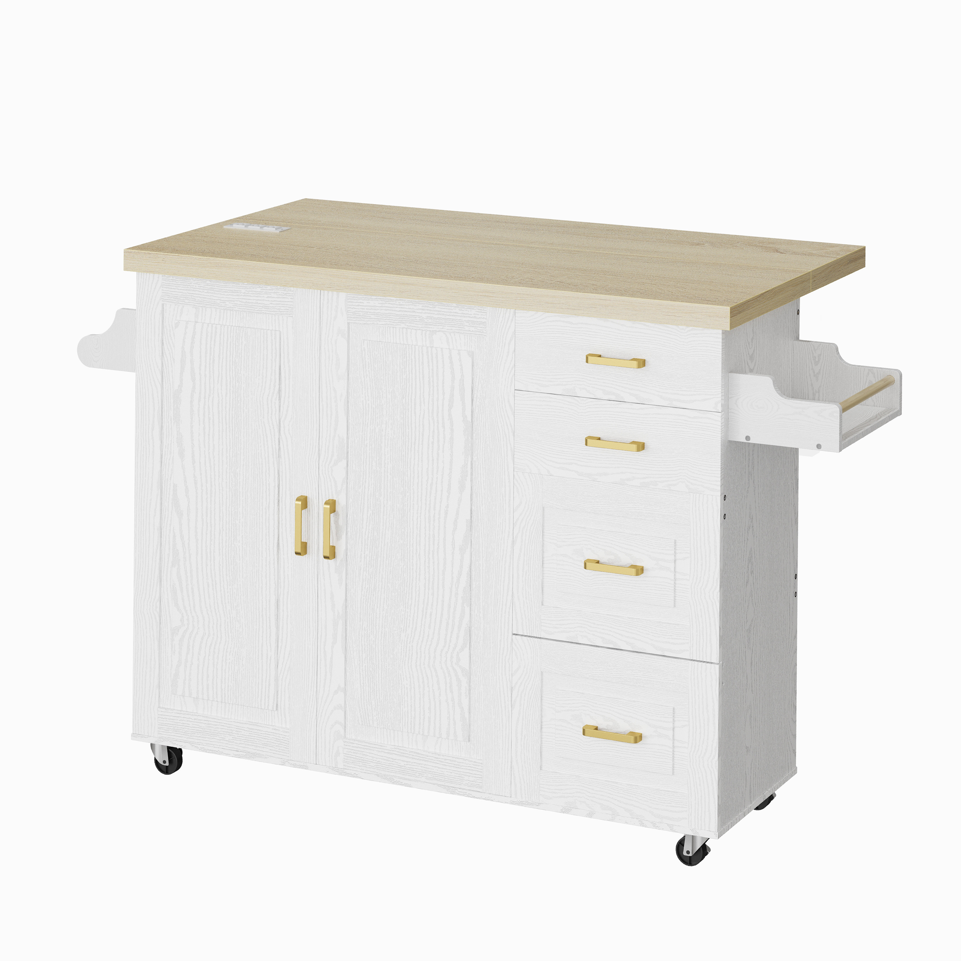 Gracie Oaks 59.4" W Rolling Kitchen Island Cart With Drop Leaf, On ...