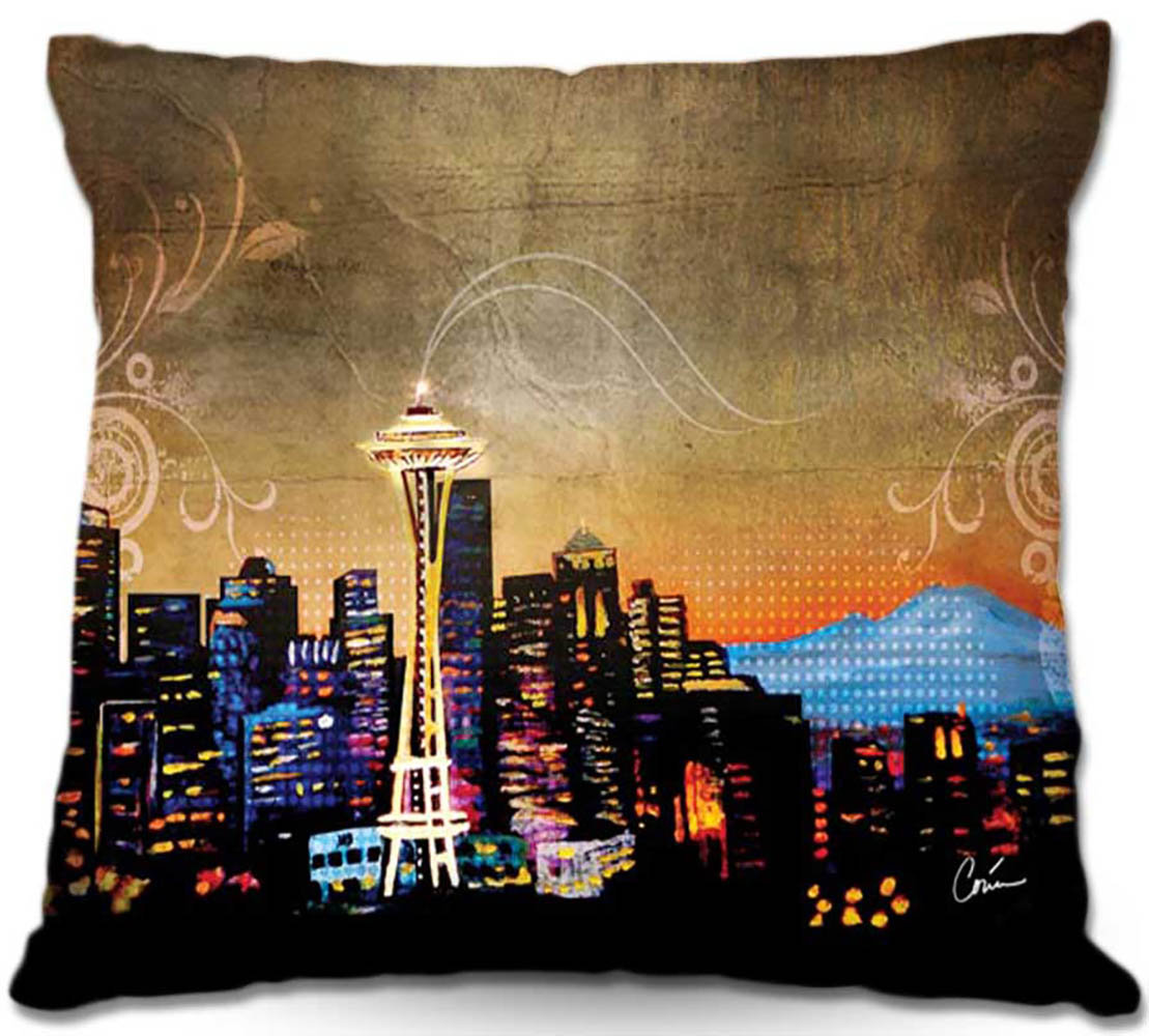 DiaNoche Designs Couch Seattle Skyline Throw Pillow | Wayfair