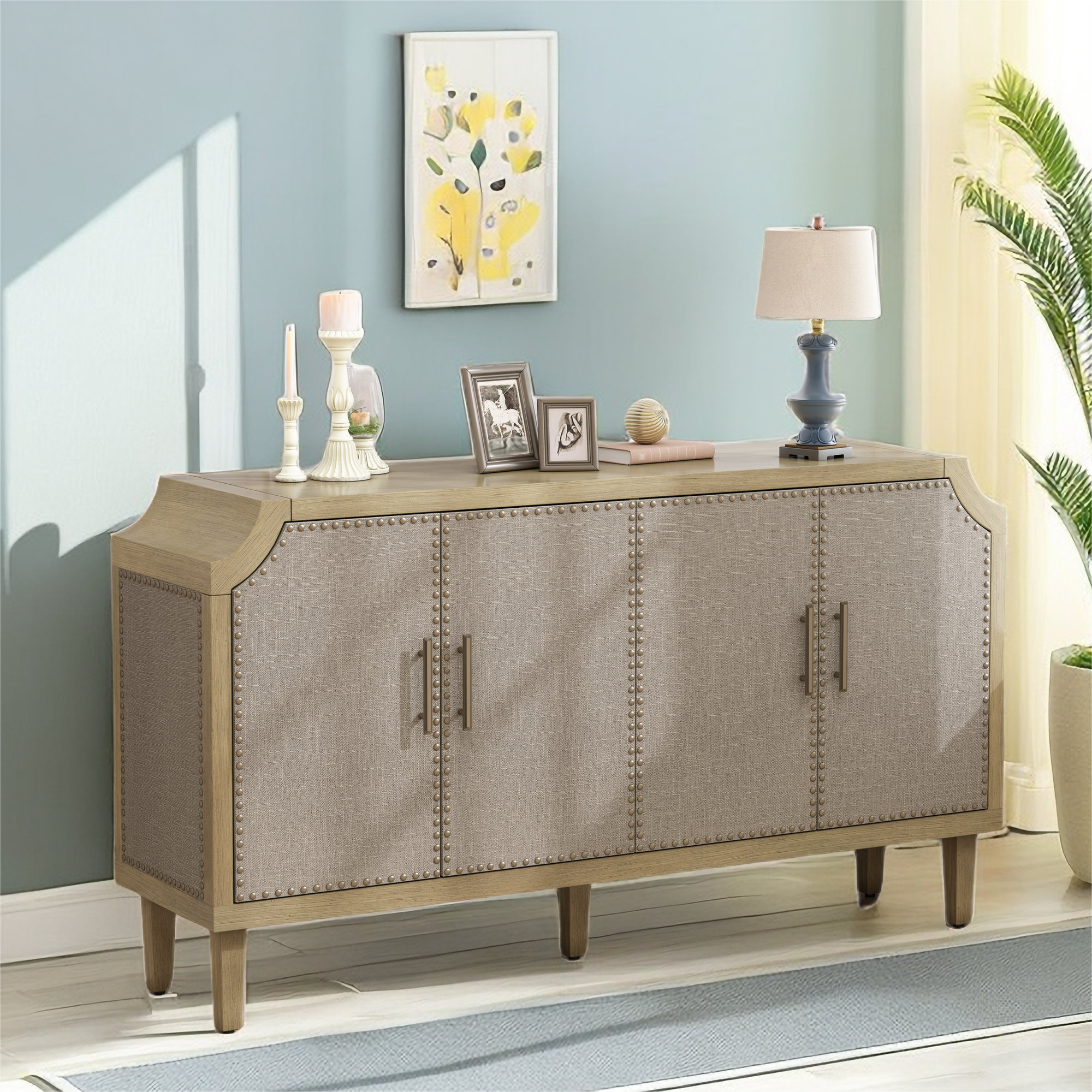 Winston Porter 59.84'' Wide Retro Rivet Decor Sideboard With 4 Linen ...