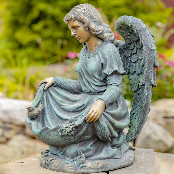 Trinx Sitting Angel Child Magnesium Garden Statue | Wayfair