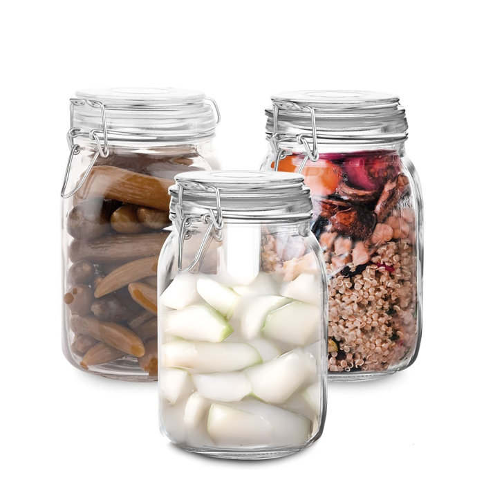 August Grove® 3PK 33.8 Oz Glass Jars With Bale Wire Clasp Locking Lids ...
