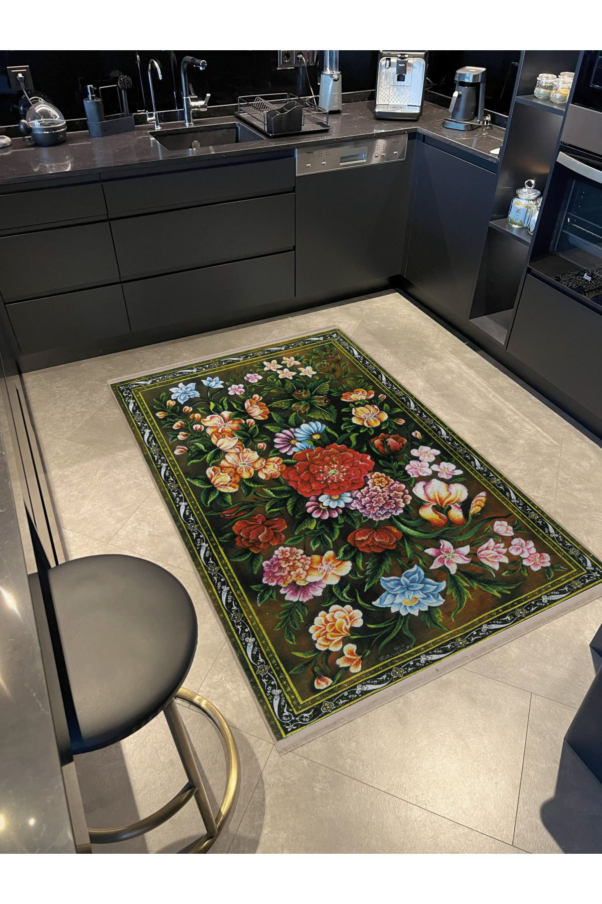 Hokku Designs Dark Green Themed Multi Coloured Floral Rose Patterned ...