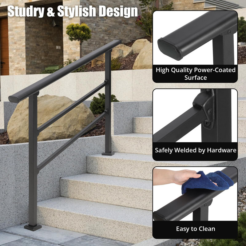 babevy 4 Step Stair Handrail, Outdoor Stair Railing Fits 3 To 4 Steps ...