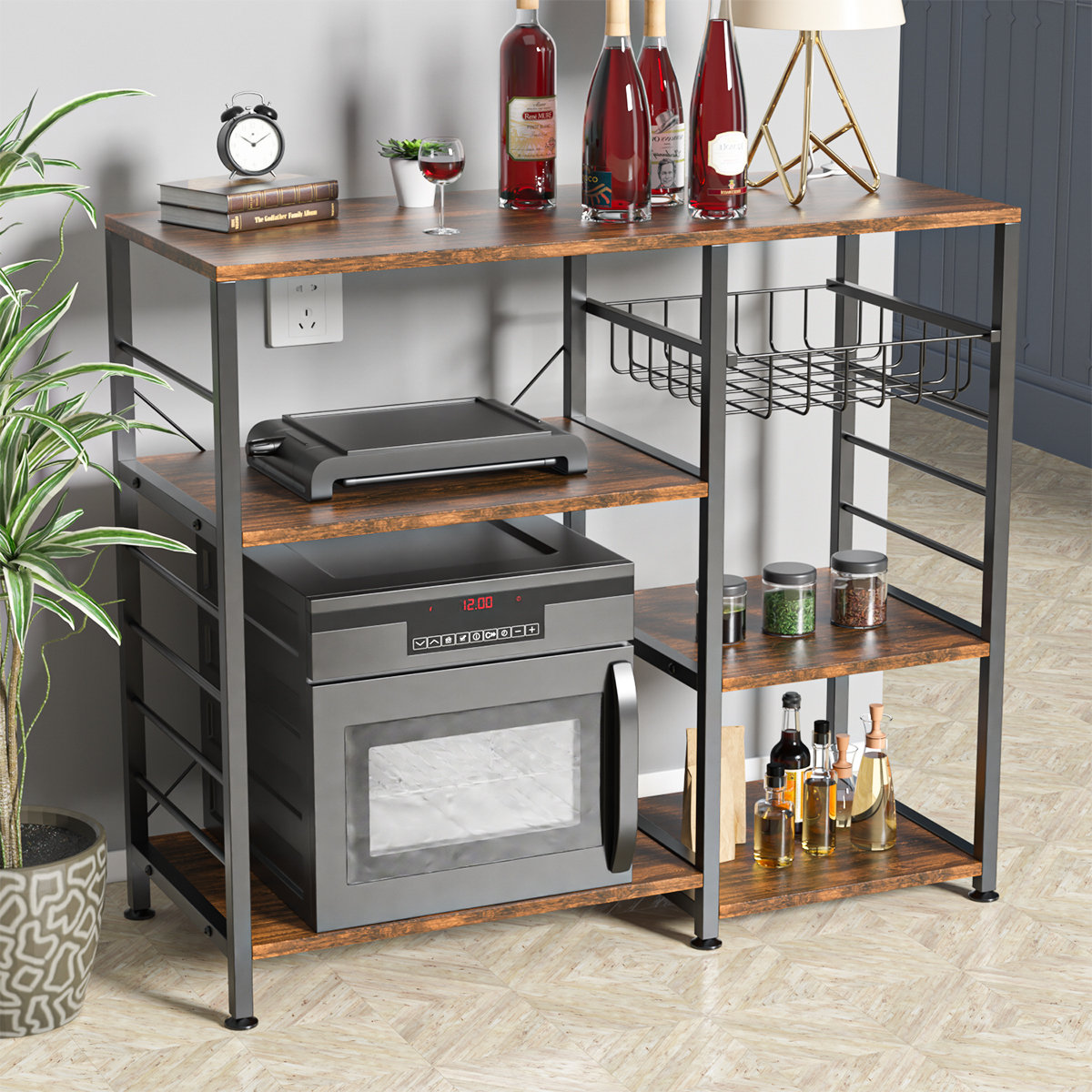 Steelside™ Bevan 35" W 5 Tiers Standard Baker's Rack with Microwave ...