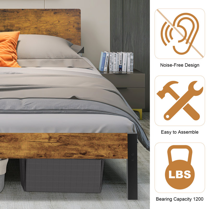 17 Stories Koffler Bed Frame with Headboard, Platform Metal Bed Frame ...
