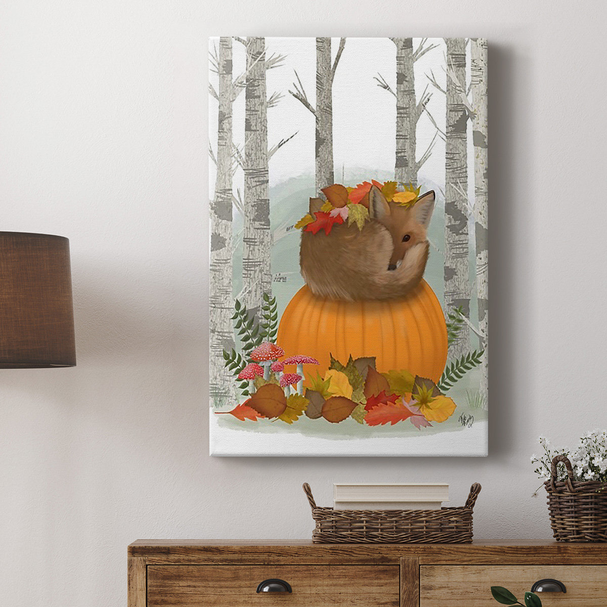 Millwood Pines Fox Curled On Pumpkin Premium Gallery Wrapped Canvas ...