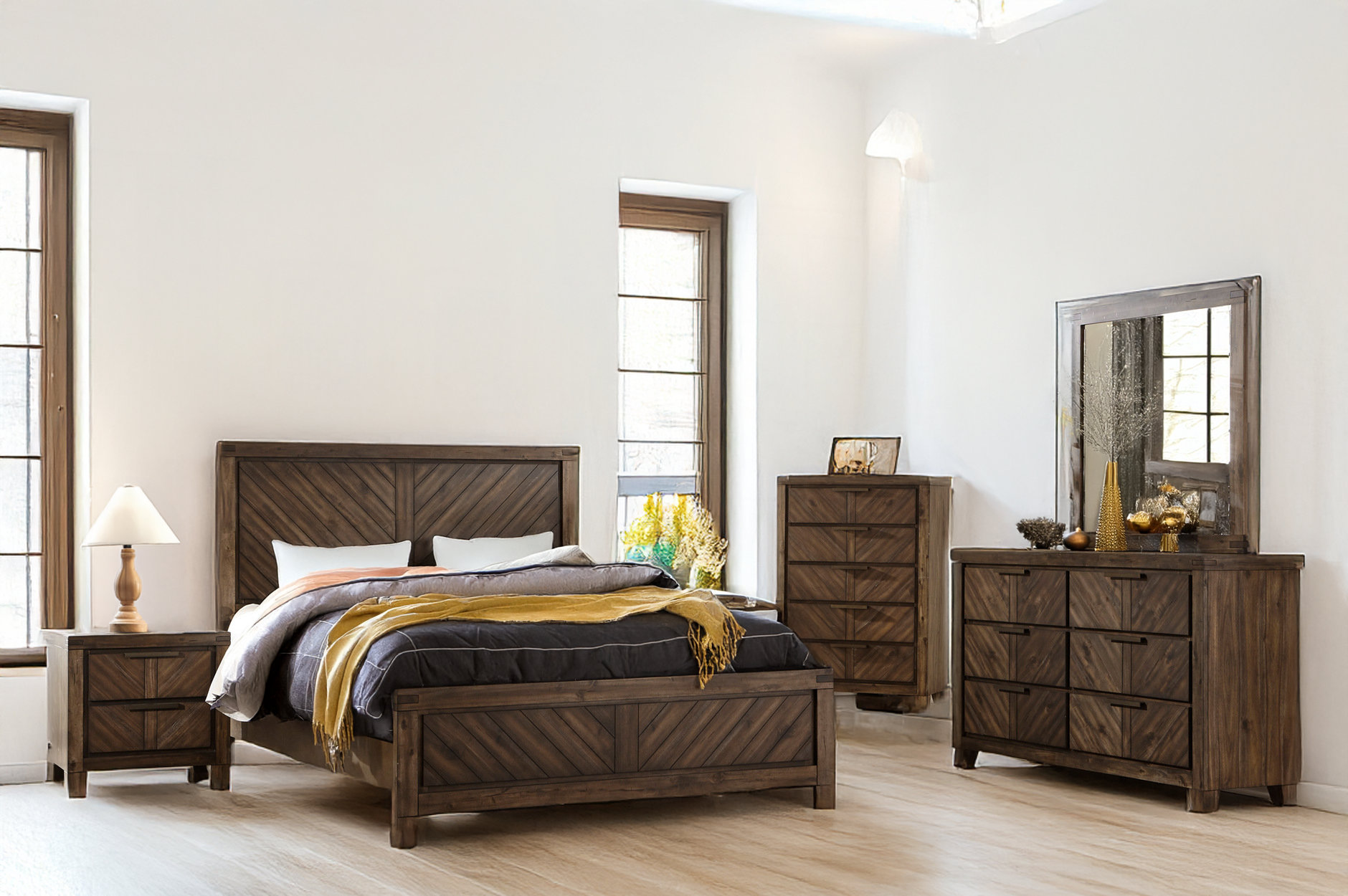 Millwood Pines Issy Rustic Cherry Panel Bedroom Set | Wayfair