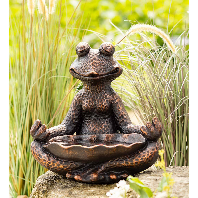 Wind & Weather Bronzed Zen Yoga Frog Birdbath/Bird Feeder | Wayfair