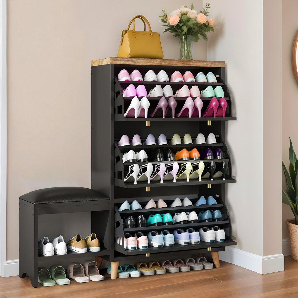 George Oliver 36 Pair Stackable Shoe Storage Cabinet & Reviews | Wayfair